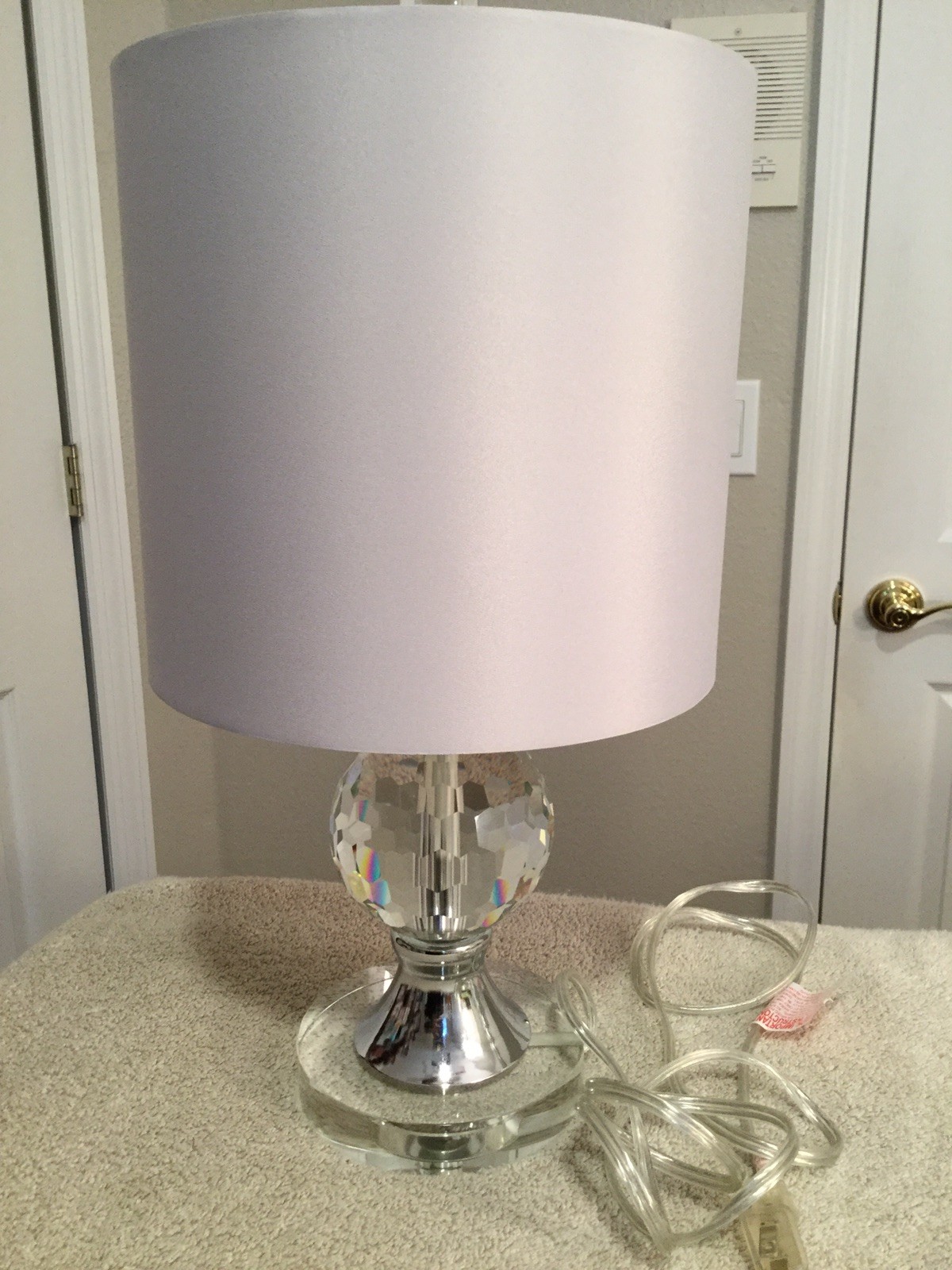 Lamp With Light Grey Lamp Shade. 17” Tall. Acryllic. Excllent Condition ...