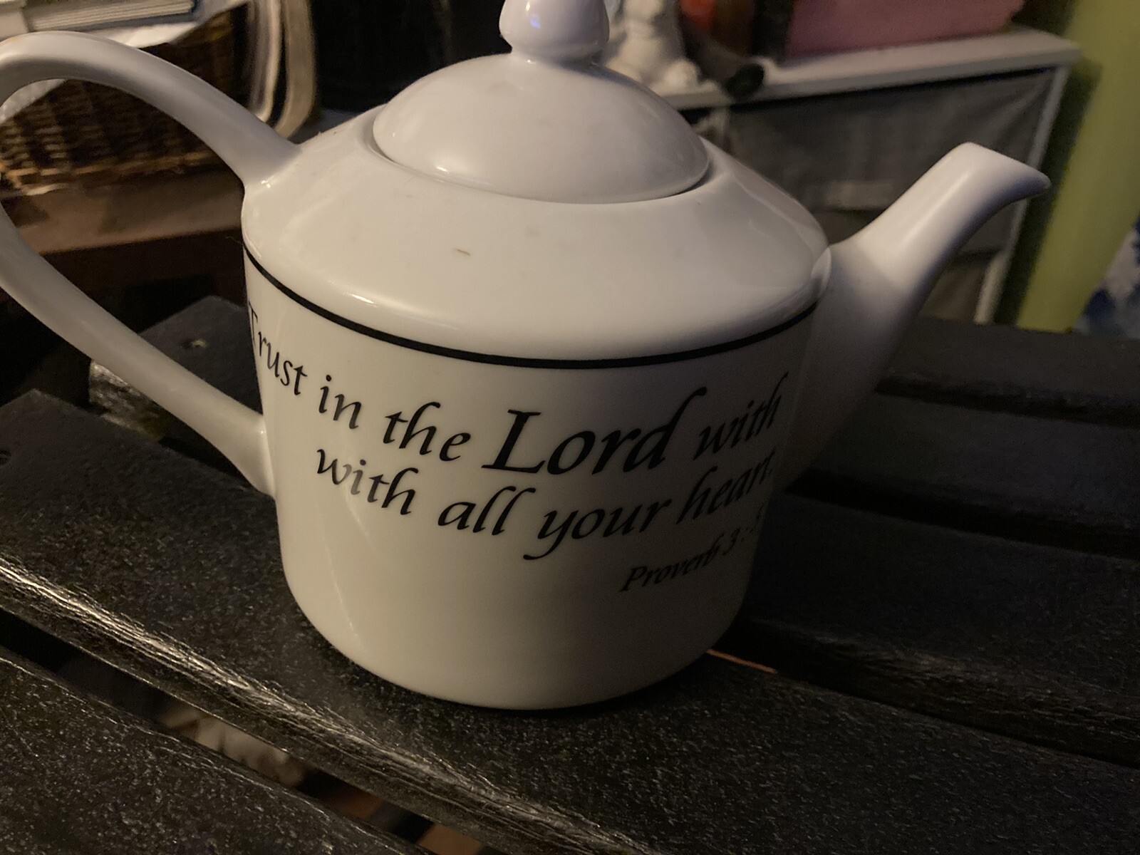 Lg 10x6x6" Coventry Daily Blessings White Bible Teapot w/ Lid Handle ...