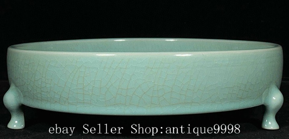 13" Old Chinese Dynasty Ru Kiln Porcelain 3 Leg Poetry Word writing ...
