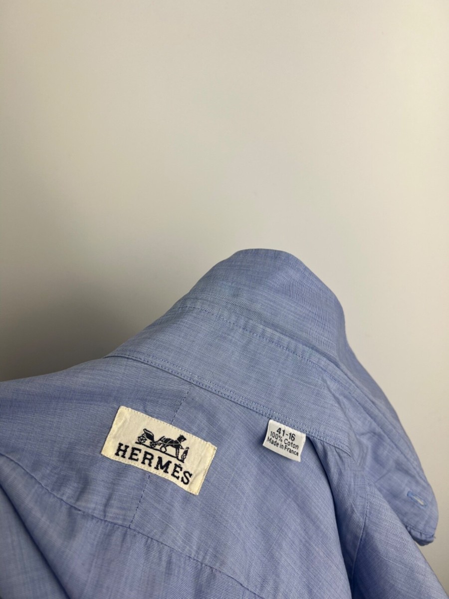 Hermès Vintage Authentic Men's Blue Cotton Button Up Shirt Hermès Vintage Authentic Men's Blue Cotton Button Up Shirt