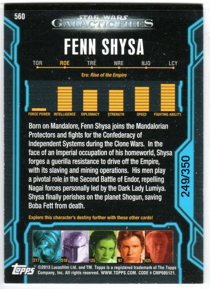 STAR WARS GALACTIC FILES SERIES 2 BLUE PARALLEL 560 FENN SHYSA 249/350 ...