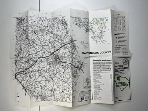 1988 South Carolina Wildlife Management Area Map Five Union Cherokee 24 ...
