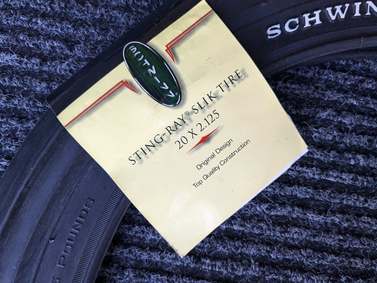 SCHWINN 20 x 2.125 RAISED WHITE LETTER SLIK KRATE TIRE Stingray Bicycle ...