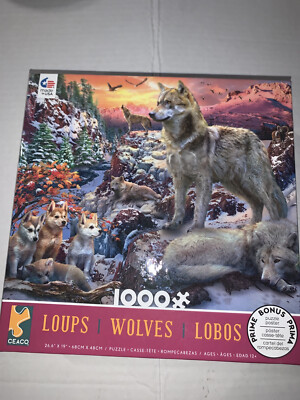 1000 Pc Puzzle Crack Wolves Bonus Poster Mountains Wolf Pack Lobos Used ...