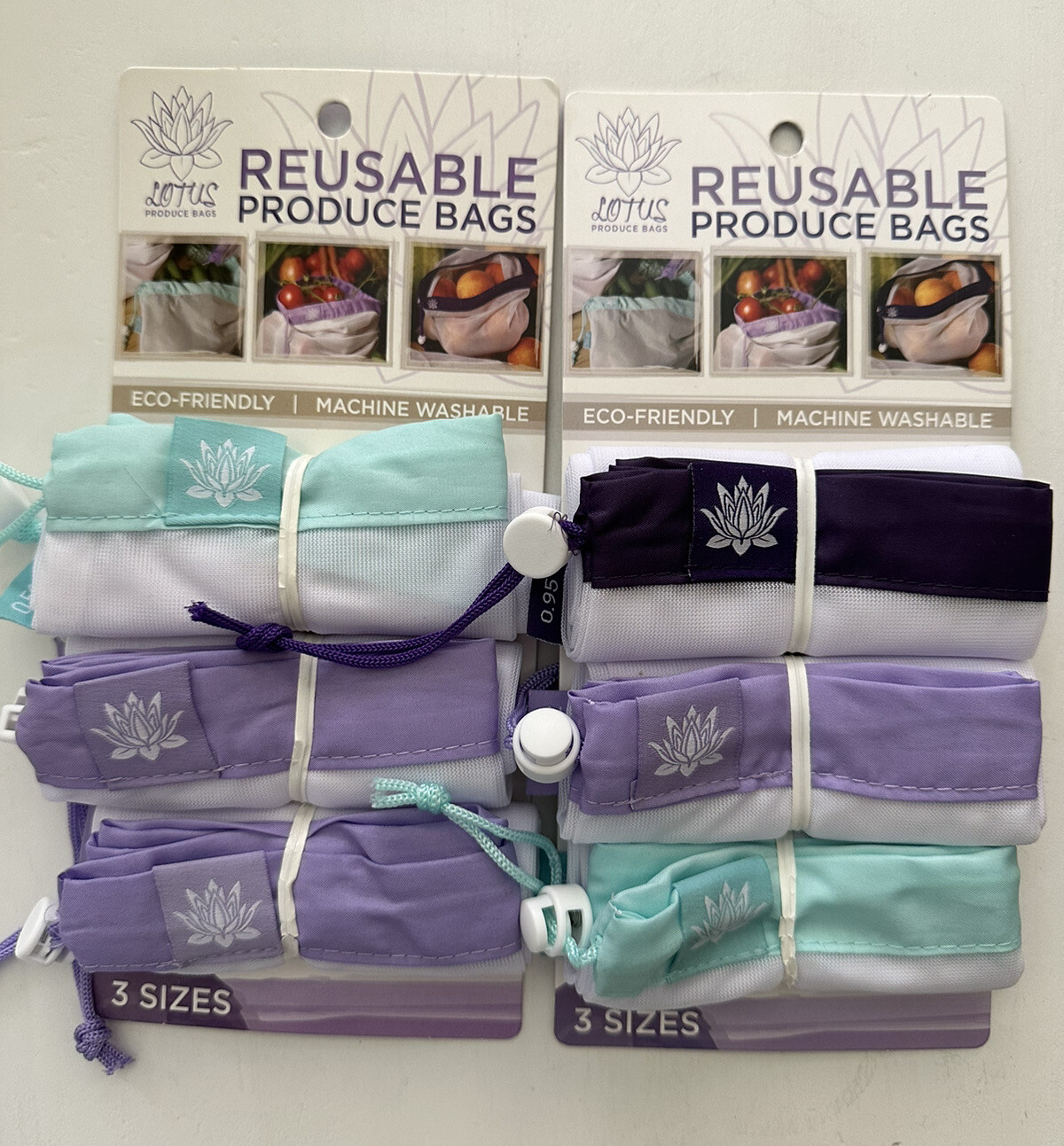 Lotus Produce Bags 6pc Reusable Netted Mesh Zero-Waste Non-Plastic Be ...