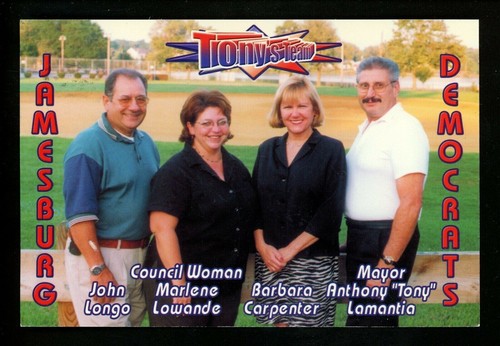 New Jersey NJ postcard Jamesburg, Advertising political democrat Longo ...