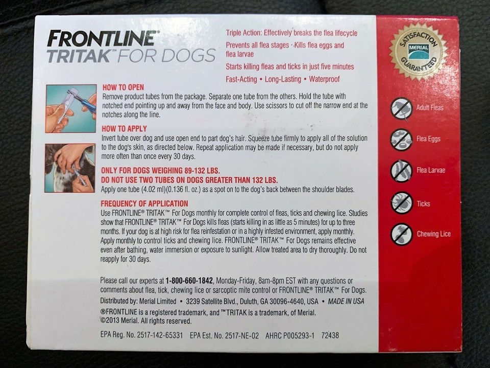 Frontline Plus Tritak Best Flea Tick mange Remedy | Dogs 89-132 lbs | 3 ...