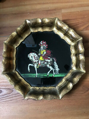 Victorian Man on Horse back sided painting on Glass Octagon Shape | eBay