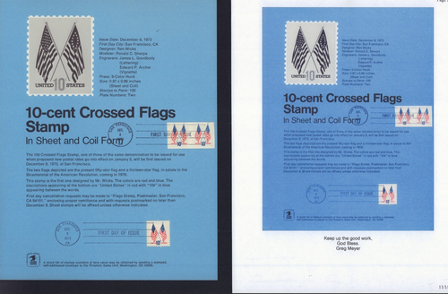 US 1973 1509 IMPERF COIL PAIR ON SOUVENIR PAGE WITH EAGLE WATERMARK ...