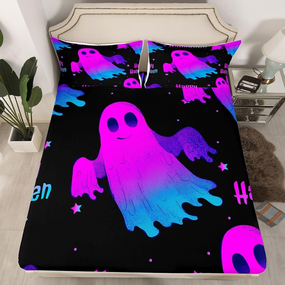 Happy Halloween Sheet Set for Kids Boys Girls Ghost Print Sheets with ...