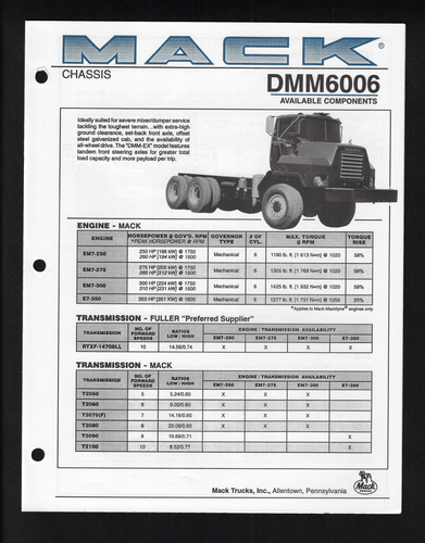 MACK TRUCKS DMM6006 AVAILABLE COMPONENTS 4 PAGE BROCHURE 1993 | eBay