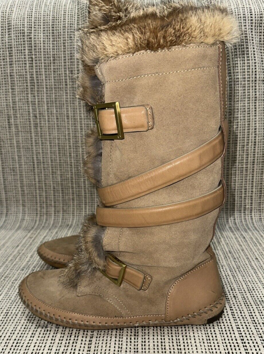 Tory Burch Jaden Rabbit Fur Lined Leather Suede Boots… - Gem