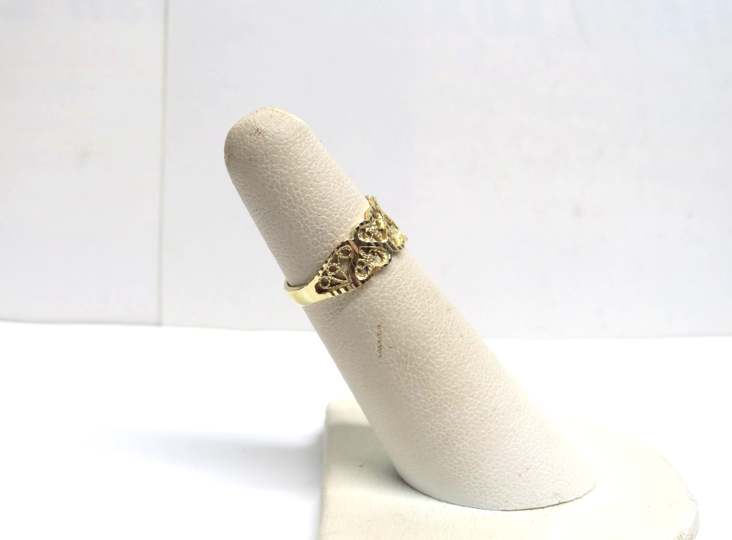 L@@K Filigree Real 14K Yellow GOLD Promise Band Ring with Hearts design ...