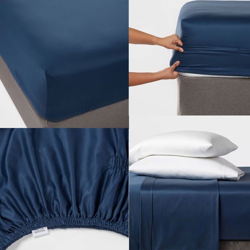 King 400 Thread Count Performance Fitted Sheet Metallic Blue ...