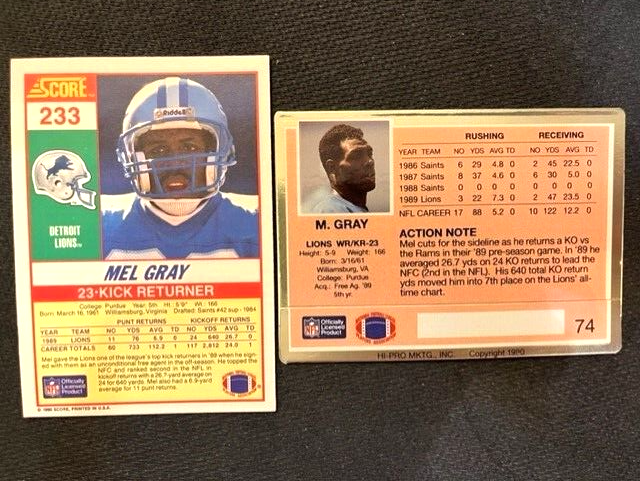 NFL - Mel Gray 1990 Score & 1990 Hi-Pro Football - Lions | eBay
