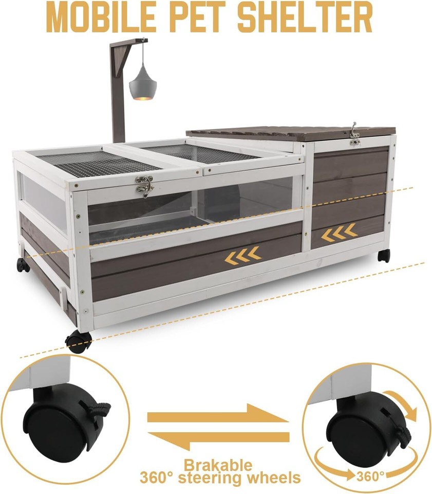 Petscosset Tortoise Habitat On Wheels, Wooden Tortoise Enclosure with ...