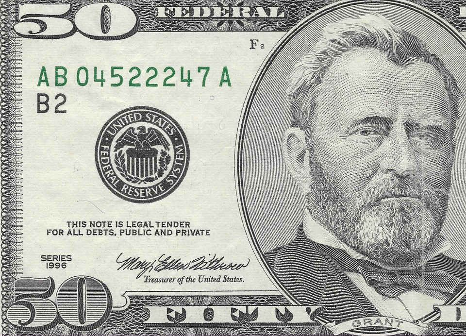 1996 $50 US Fifty Dollar Bill 'Monochrome' Note (NYC Federal Reserve ...