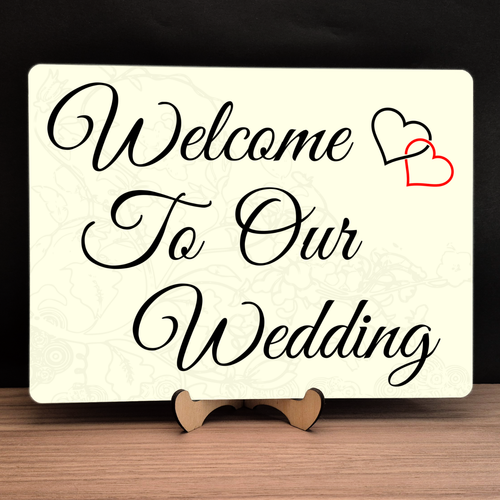 A5 Sized Love Heart Welcome To Our Wedding Metal Plaque Sign With Stand ...