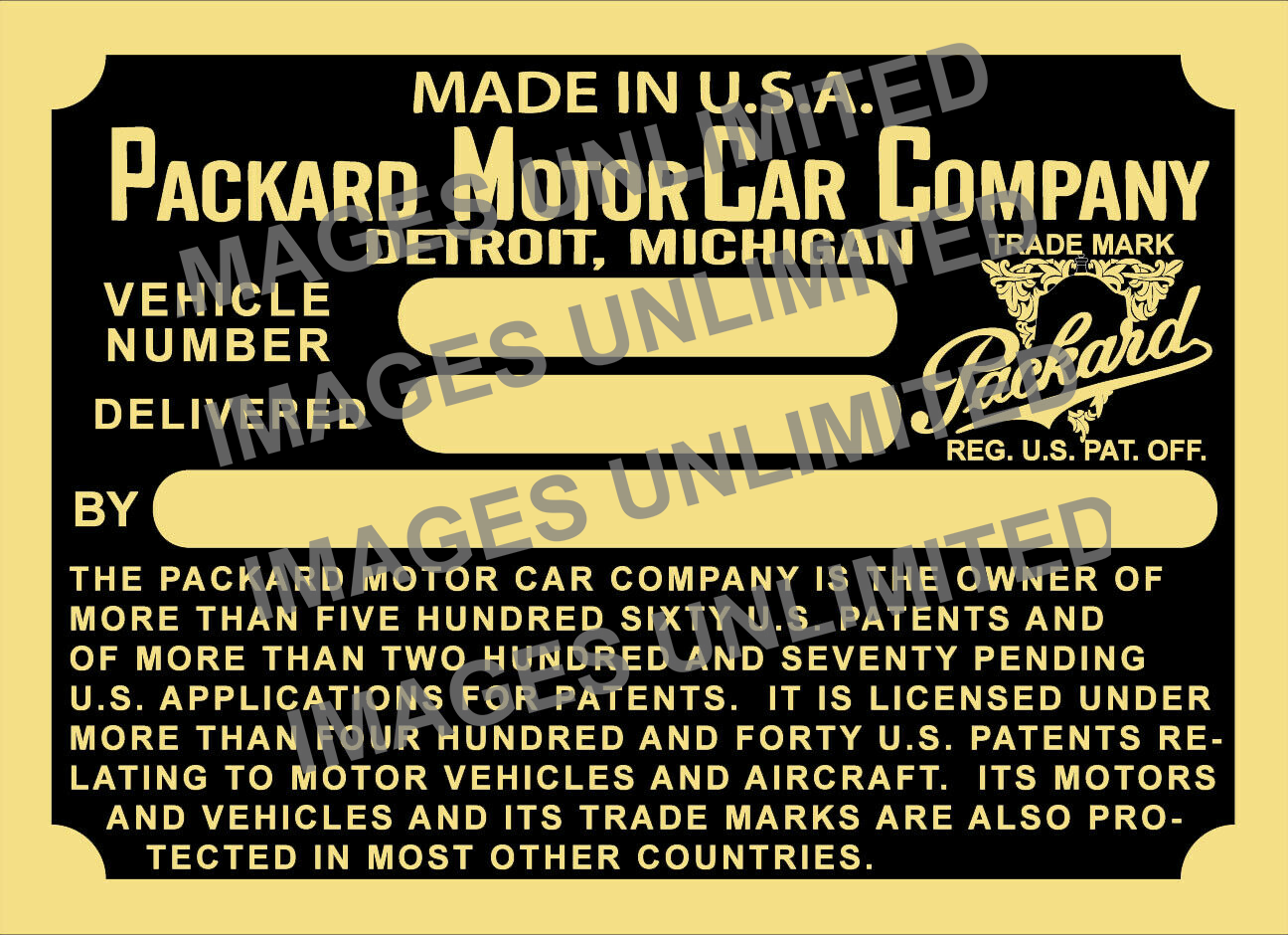 Packard 1923, 1924, 1925 Cowl Plate Tag Brass ID Identification Number ...