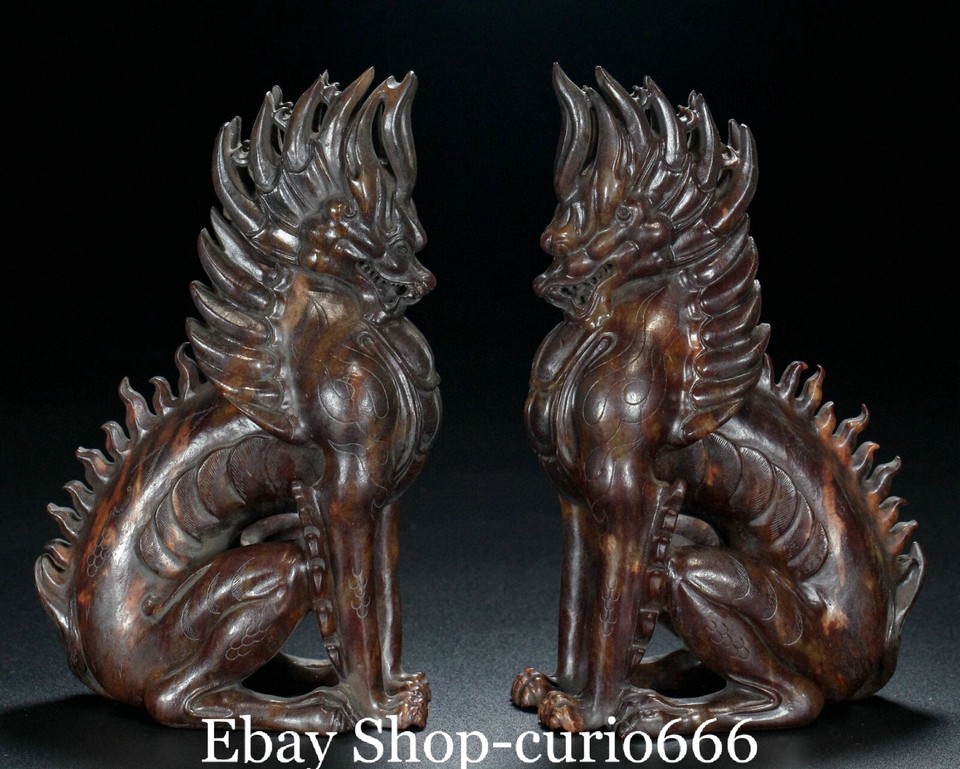 China Natural Hetian Jade Kylin Unicorn Qilin Chi-lin Dragon Beast ...