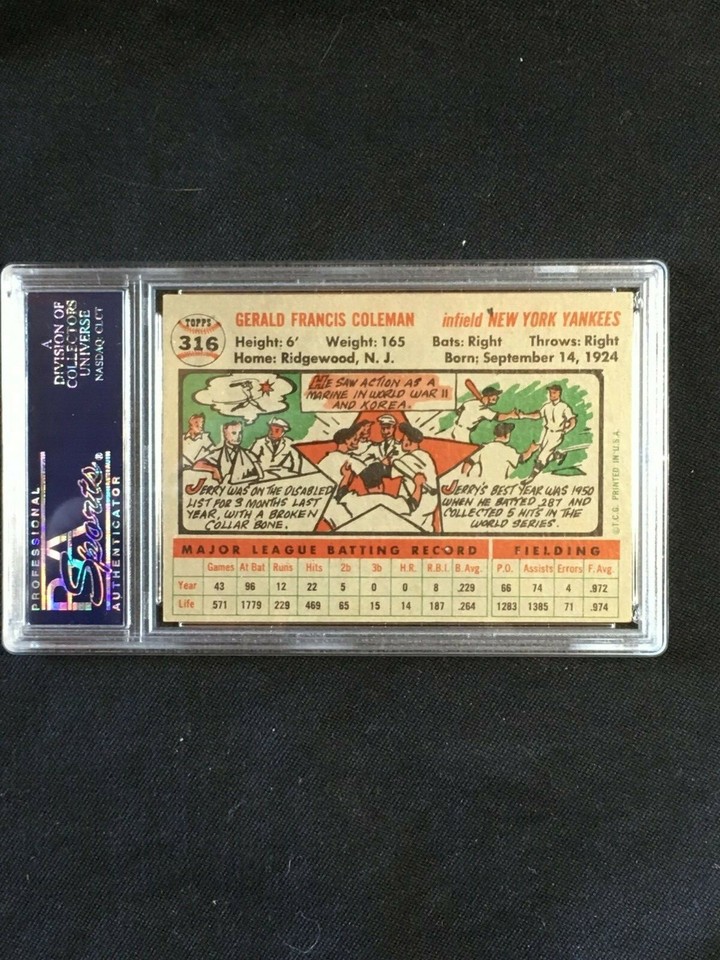 1956 Topps #316 Jerry Coleman autographed PSA Certified | eBay