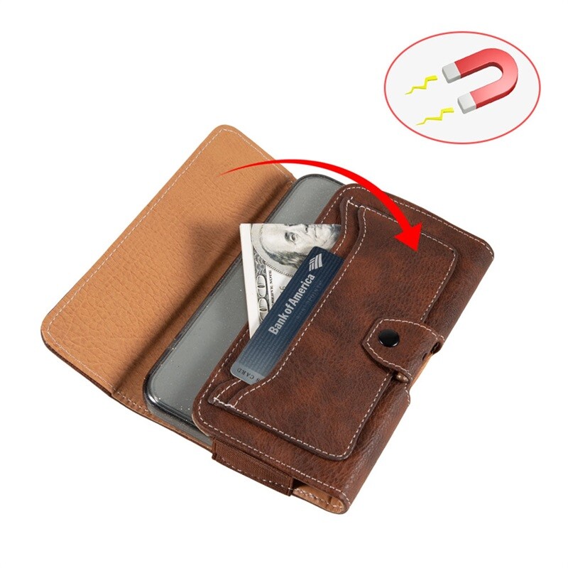Large Horizontal Phone Case Real Leather Pouch Holster With Belt Clip ...