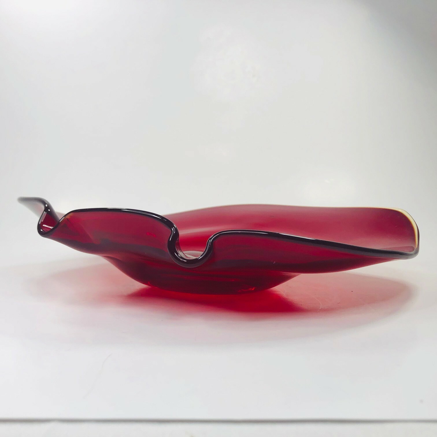 Rainbow Art Glass Ashtray Ruby Red Cigarette Cigar Candle Plate ...