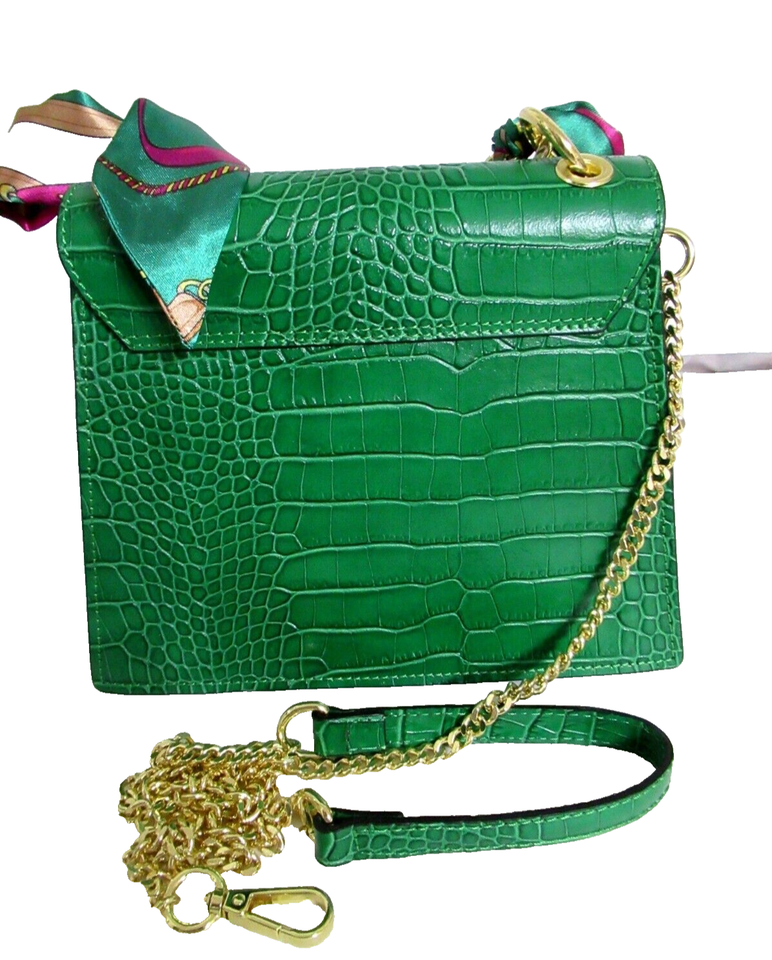 MASSIMO CASTELLI CROC EMBOSSED LEATHER BAG HANDBAG W ACCENT SCARF- MADE ...