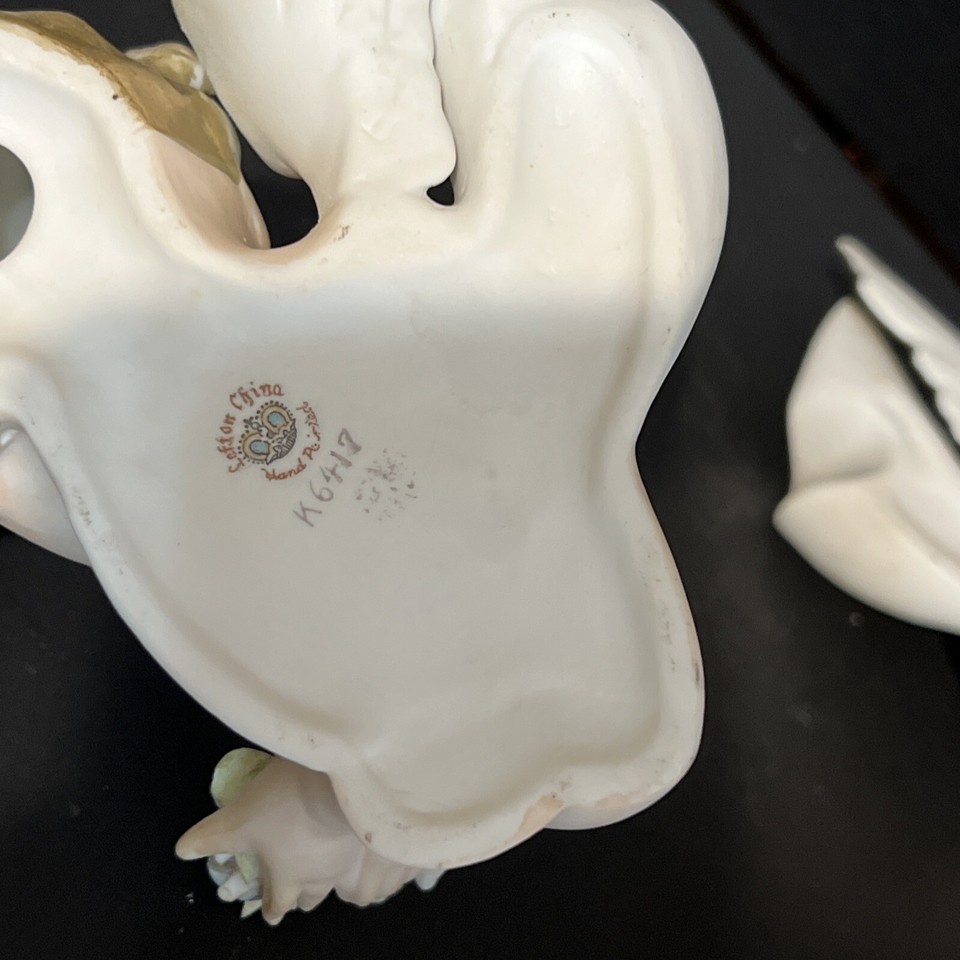 Vintage 2- LEFTON China Bisque ANGEL Faces Wall Hanging Figurine CHERUB ...