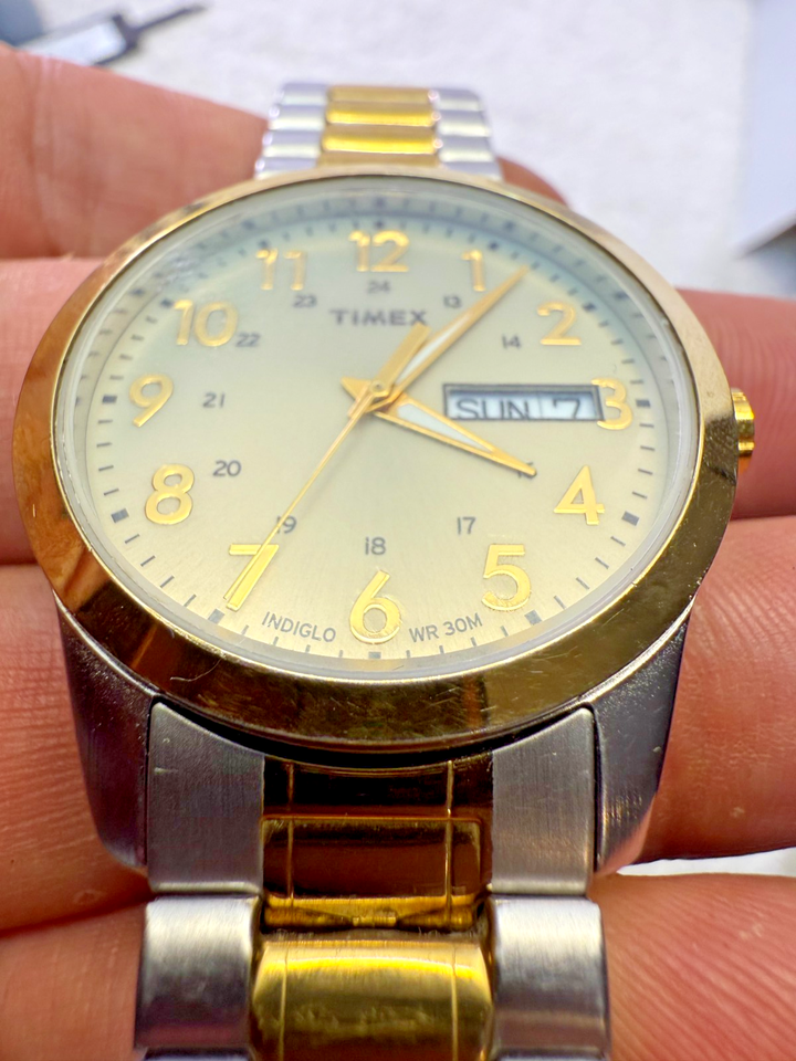 Timex Men’s Two-Tone Stainless Steel Watch with Day-Date Display Model ...