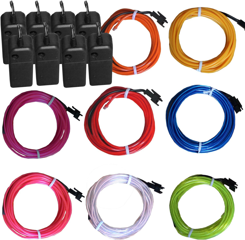8 Pack Neon Glowing Strobing Electroluminescent Wire/El Wire(Blue ...