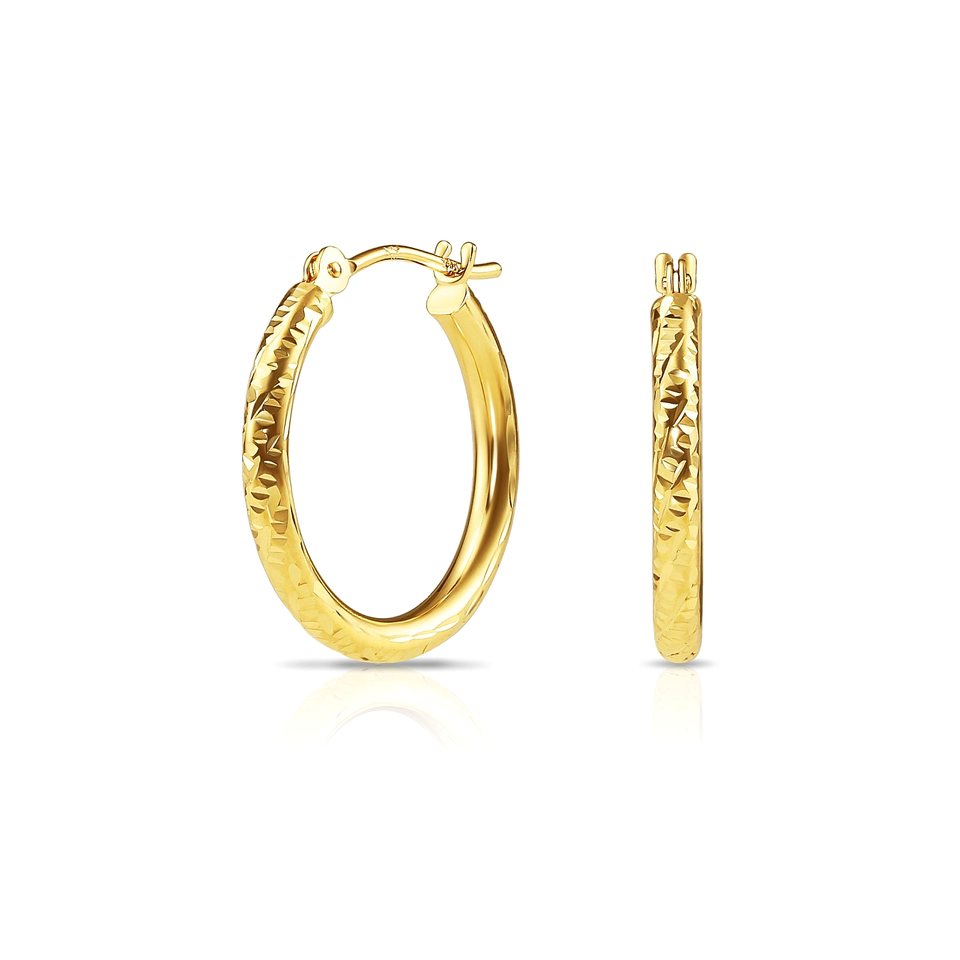 10K Real Solid Gold Hand Engraved Diamond-Cut Creole Hoops Earrings All ...