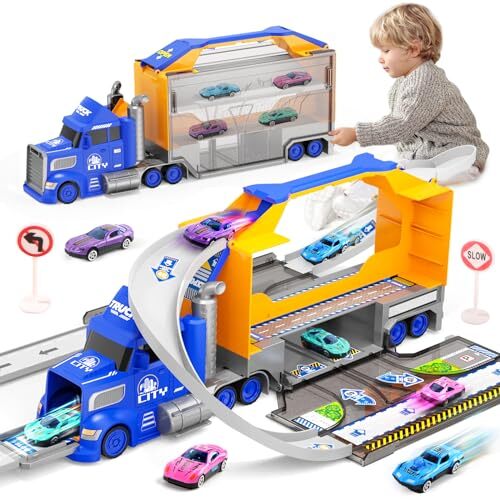 Truck Race Track and Die-Cast Metal Toy Cars, Truck Toys for 3 4 5 6 7 ...
