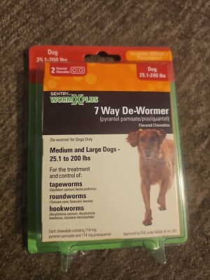 SENTRY Worm X Plus 7 Way De-Wormer for Medium- Large Dogs 2 Tabs Exp 03 ...