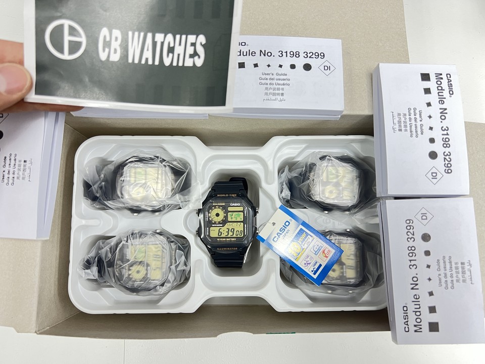 Casio AE-1200WH-1B Digital Stopwatch World Time Black Resin Mens 10 ...