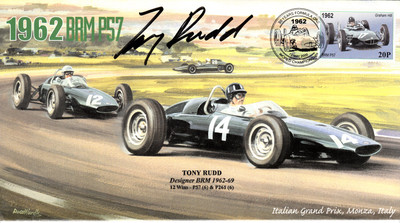1962 BRM P57s & COOPER T60, ITALIAN GP, MONZA F1 cover signed TONY RUDD ...