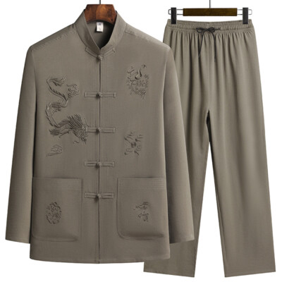 Mens Traditional Chinese Tang Suit Jacket Coat Wingchun Tai Chi Uniform ...