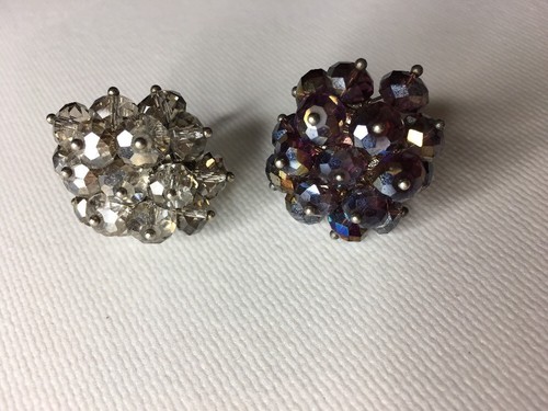 Vintage AB Crystal Cluster Rings Adjustable Purple Smokey Clear ...
