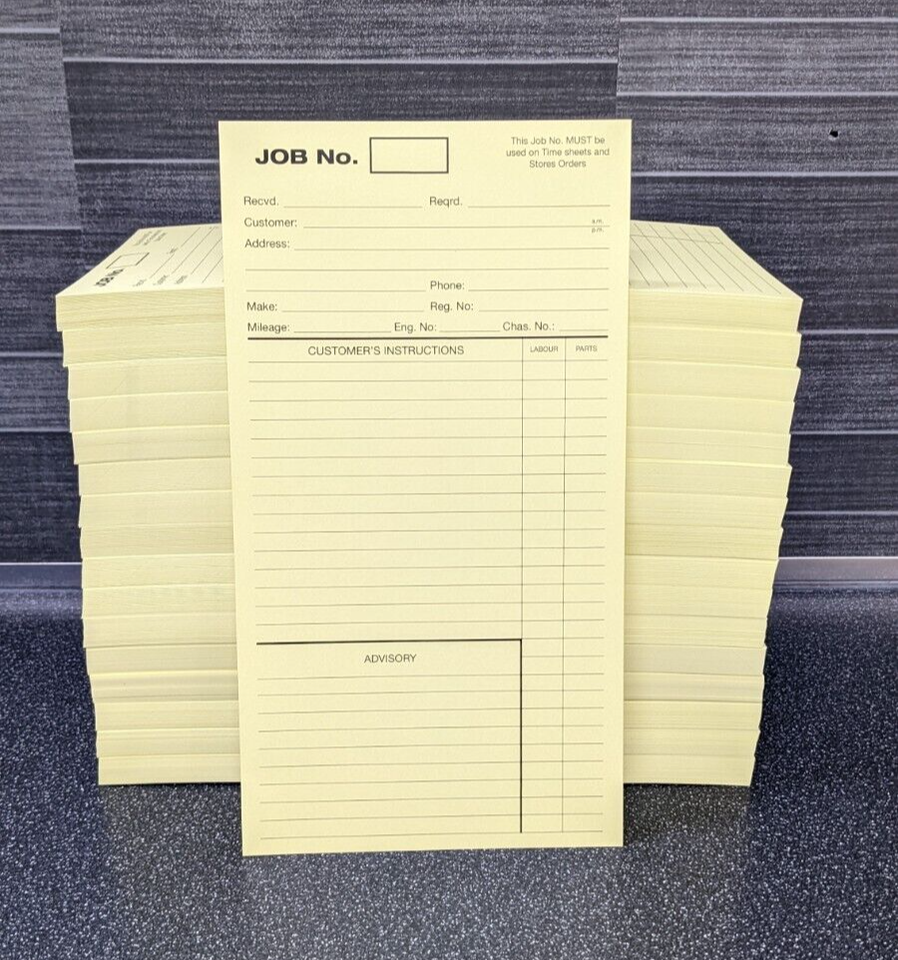 VEHICLE REPAIR JOB CARD CAR REPAIR JOB CARDS JOB SHEET Pack of 50 ...
