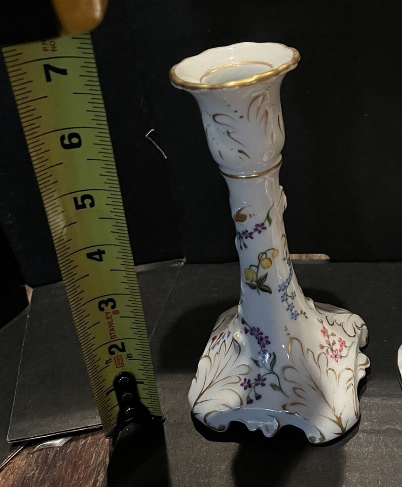 2 Pretty Fine White Bone China Candlesticks | eBay