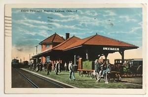 OK Postcard Lawton Oklahoma Frisco RR Train Railroad Depot Station 1949 ...