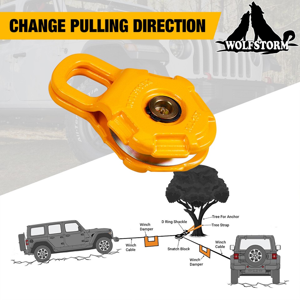 1/2" or 3/8" 100' Synthetic Winch Line Cable Rope+Hook / Snatch Block ...