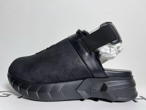 Givenchy MARSHMALLOW Genuine Shearling Lined Clog w/Strap Black Suede W ...