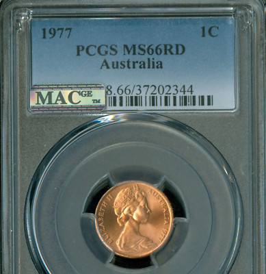 1977 AUSTRALIA 1 CENT PCGS MS66 RD MAC SPOTLESS 2ND FINEST REGISTRY ...