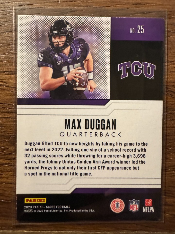 Max Duggan 2023 Panini Score Protential Rookie RC #25 TCU Horned Frogs ...
