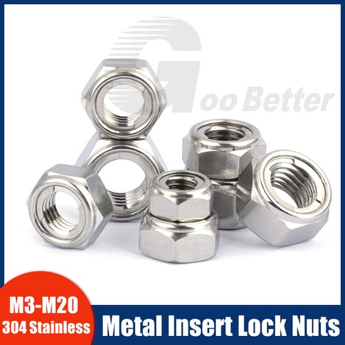 304 Stainless Steel Hex Nut Metal Insert Lock Nuts Metric M3 M4 M5 M6 ...