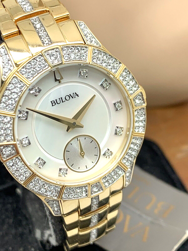 Bulova Womens Watch 98L283 Quartz Crystal Accent Mother of Pearl Dial ...