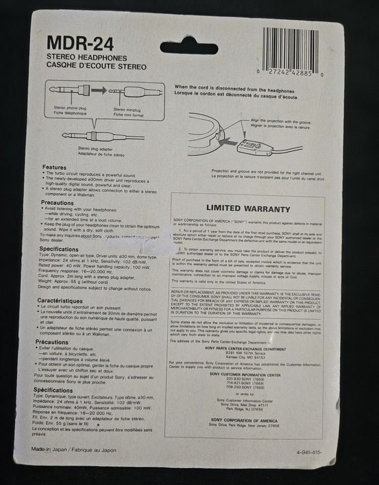 SONY MDR-24 Mega Bass Dynamic Stereo Headphones Vintage Rare NEW/SEALED ...