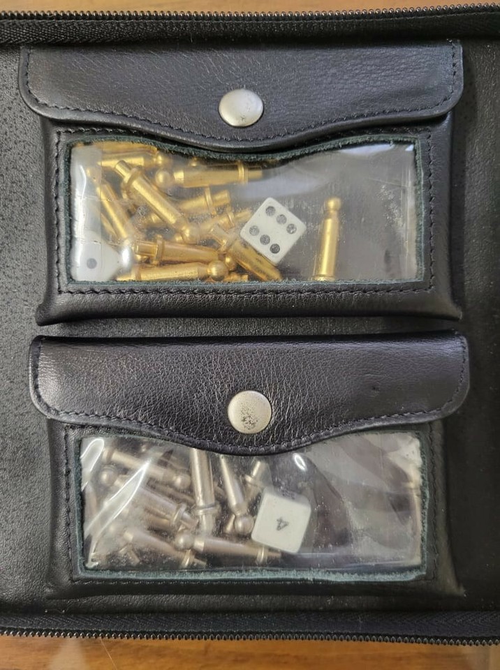 VTG BACKGAMMON GAME TRAVEL SET BROOKSTONE WOOD BOARD METAL PEGS ZIP ...