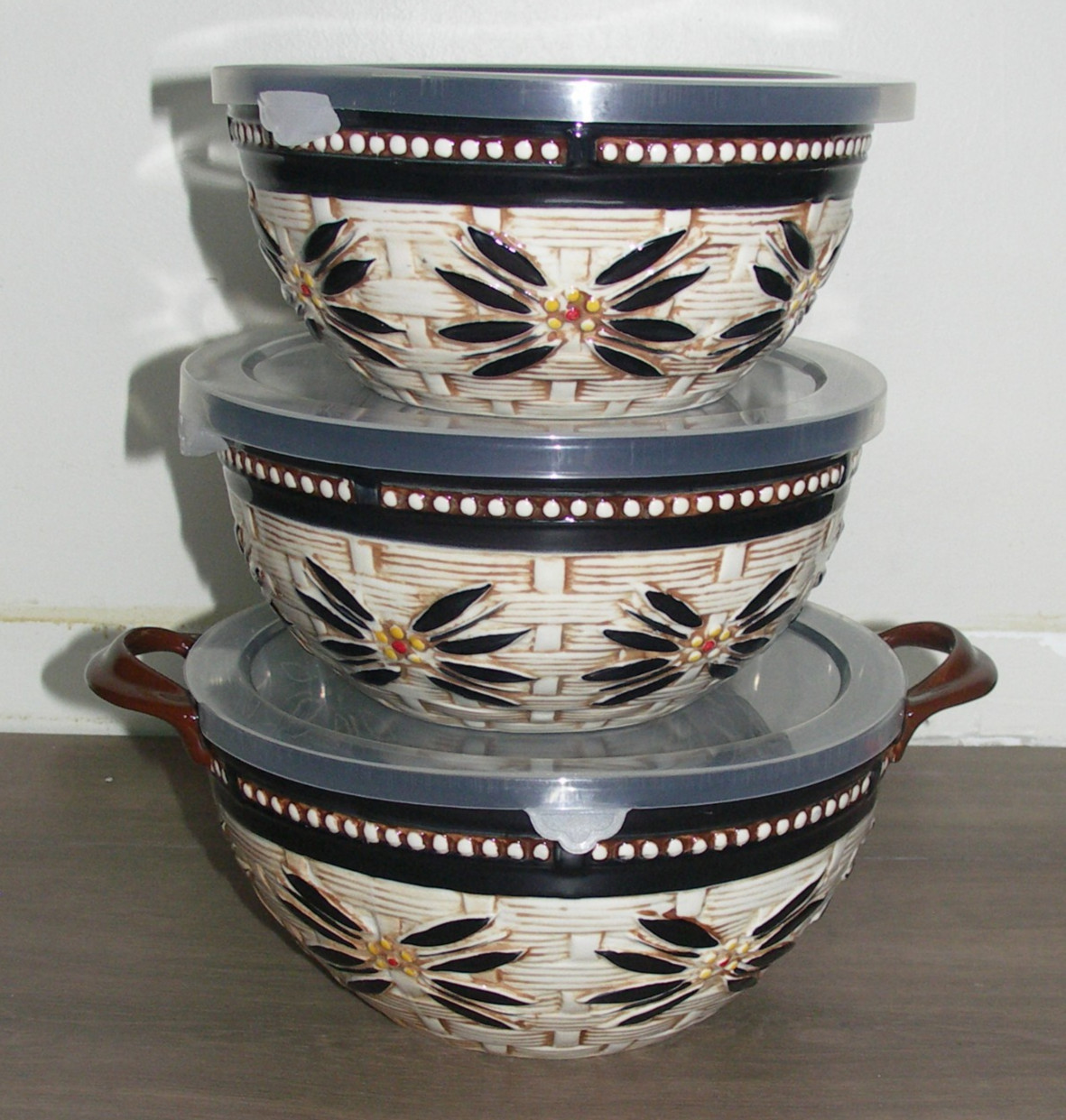 Temptations Old World Blue Basket Weave Nesting Mixing Bowls Set